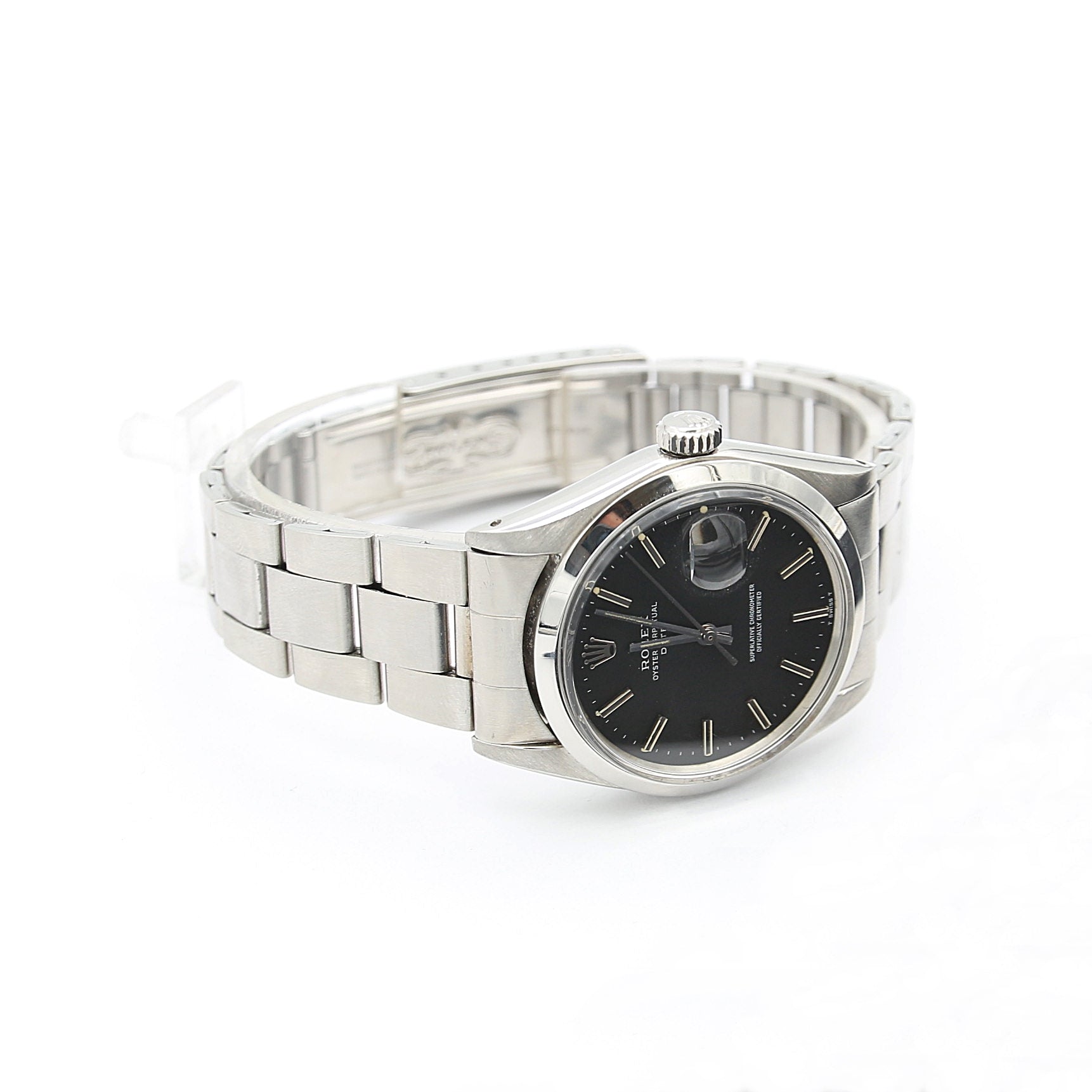 Rolex Oyster Perpetual Date ref. 1500 - Black dial (V2) - Oyster brace – Debonar Watches Sp. z o.o